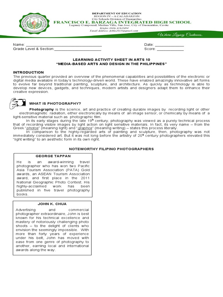 Name: - Date: - Grade Level & Section: - Score | PDF | Imaging | Paintings