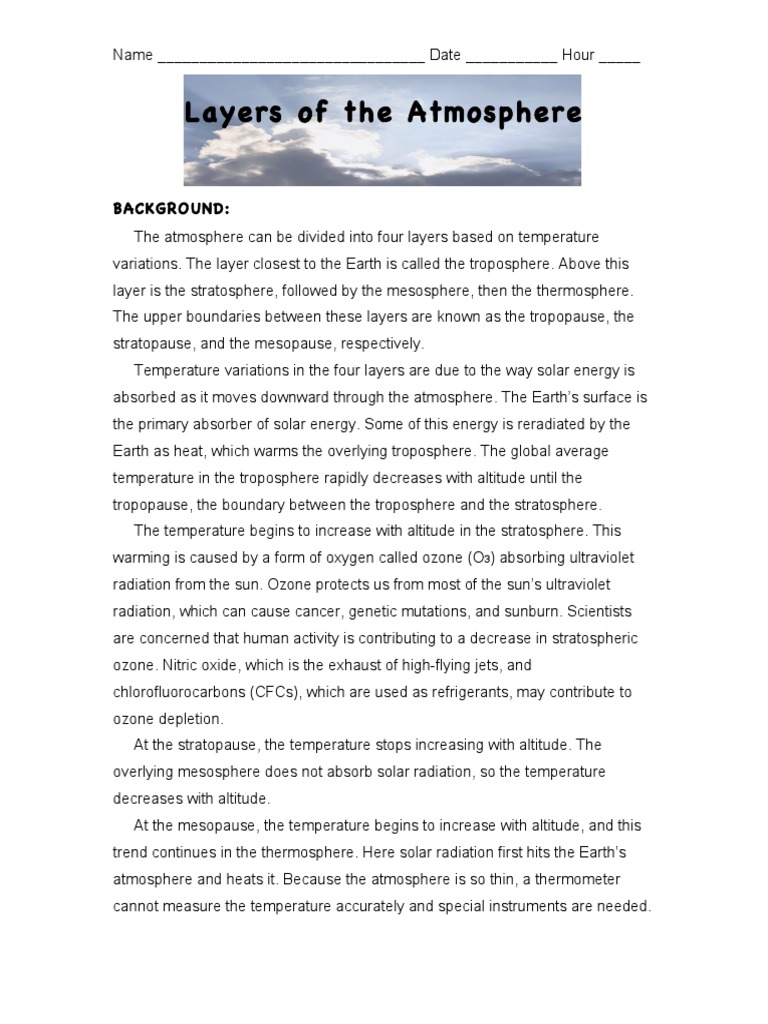 Layers of Atmosphere Worksheet | PDF | Stratosphere | Atmosphere Of Earth