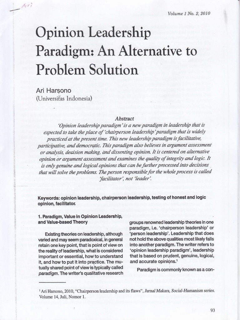 Opinion Leadership Paradigm Explained | PDF | Leadership | Paradigm
