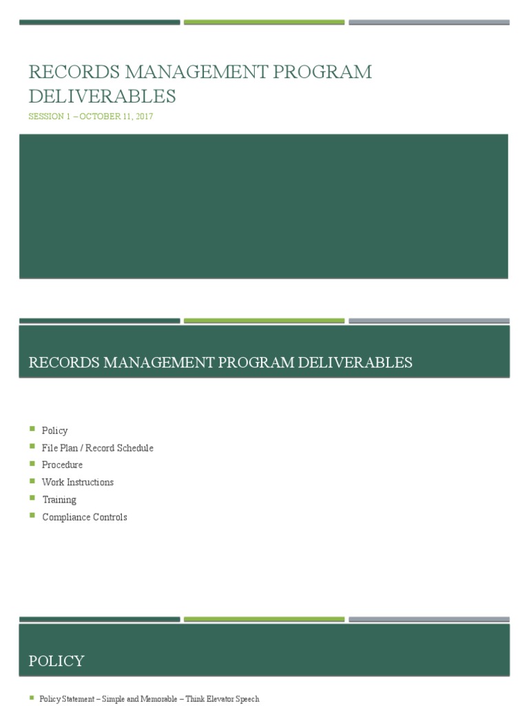 Records Management Program Deliverables | PDF | Records Management ...