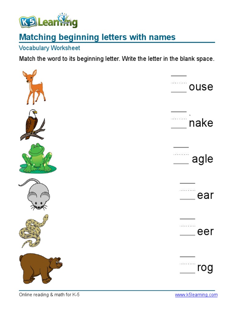 Match Beginning Letters with Names | PDF