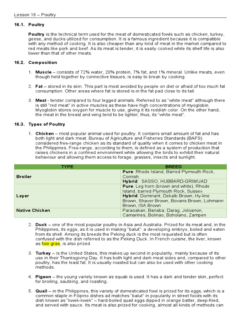 Lesson 17 - Poultry | PDF | Poultry | Chicken