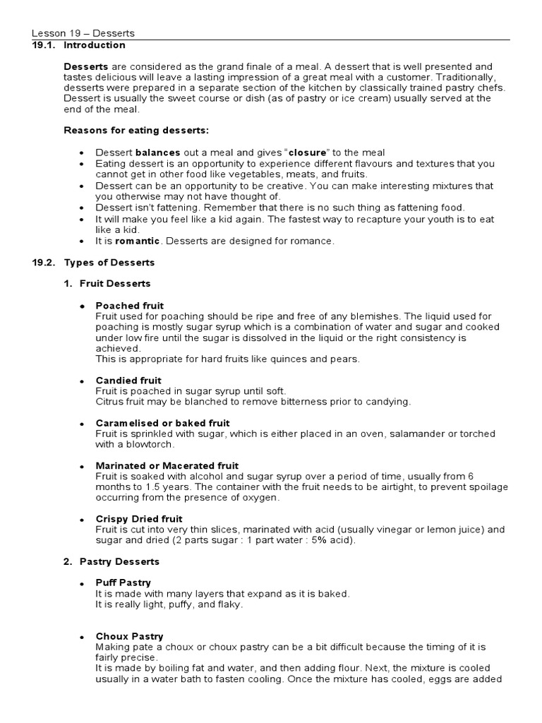 Lesson 19 - Desserts | Download Free PDF | Custard | Desserts