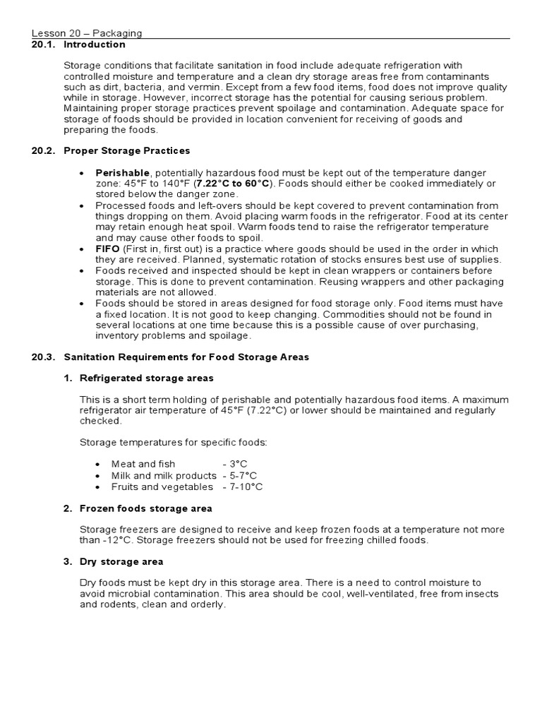 Lesson 20 - Packaging | PDF | Food Storage | Shelf Life