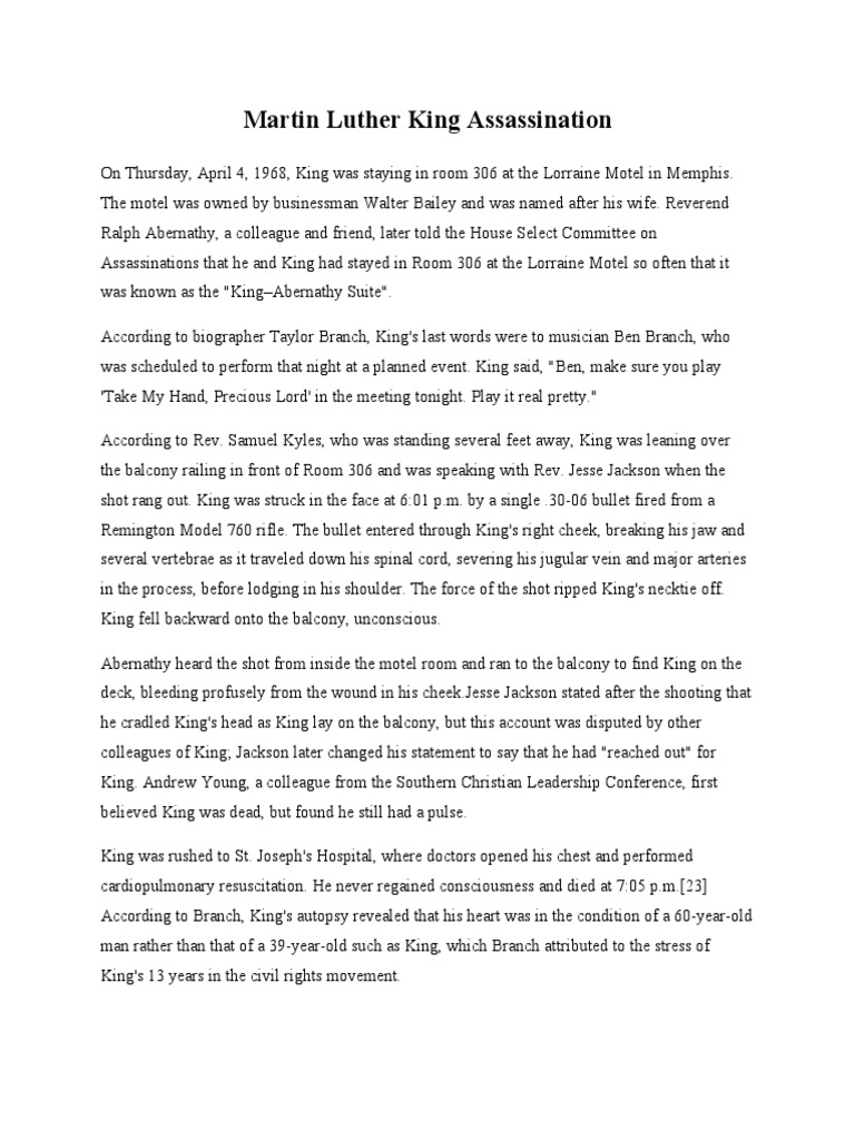 Martin Luther King Assassination | PDF | Martin Luther King Jr ...