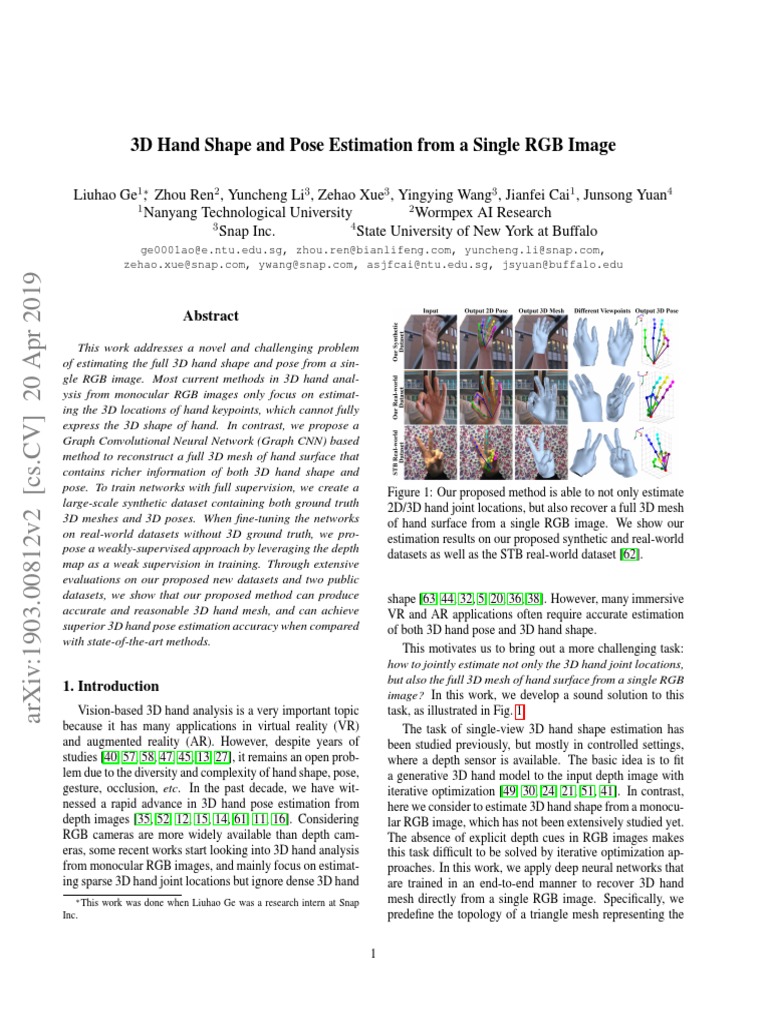 3D Hand Shape and Pose from RGB Image | PDF | 3 D Computer Graphics ...