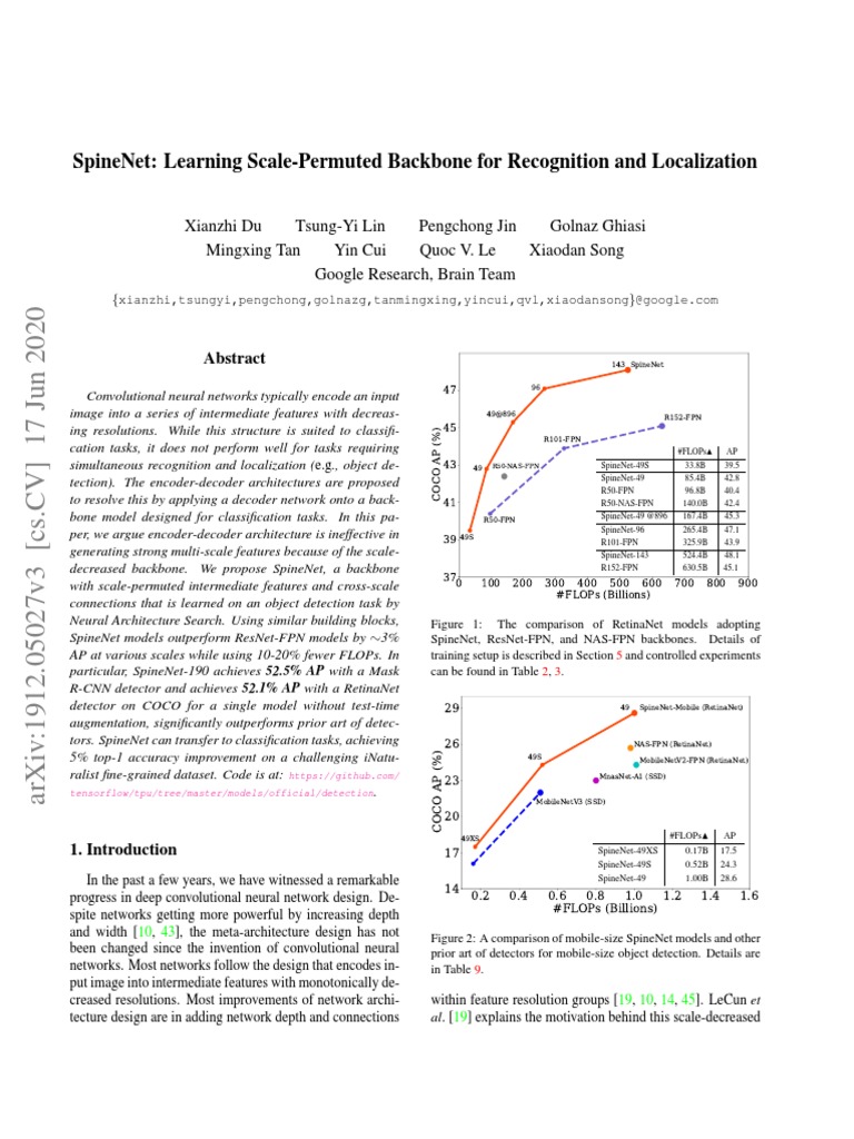 SpineNet: Scale-Permuted Backbone for Object Recognition and Localization | PDF | Computational ...