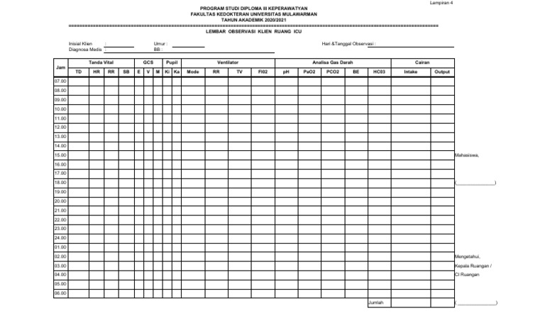 ICU Patient Observation Sheet | PDF
