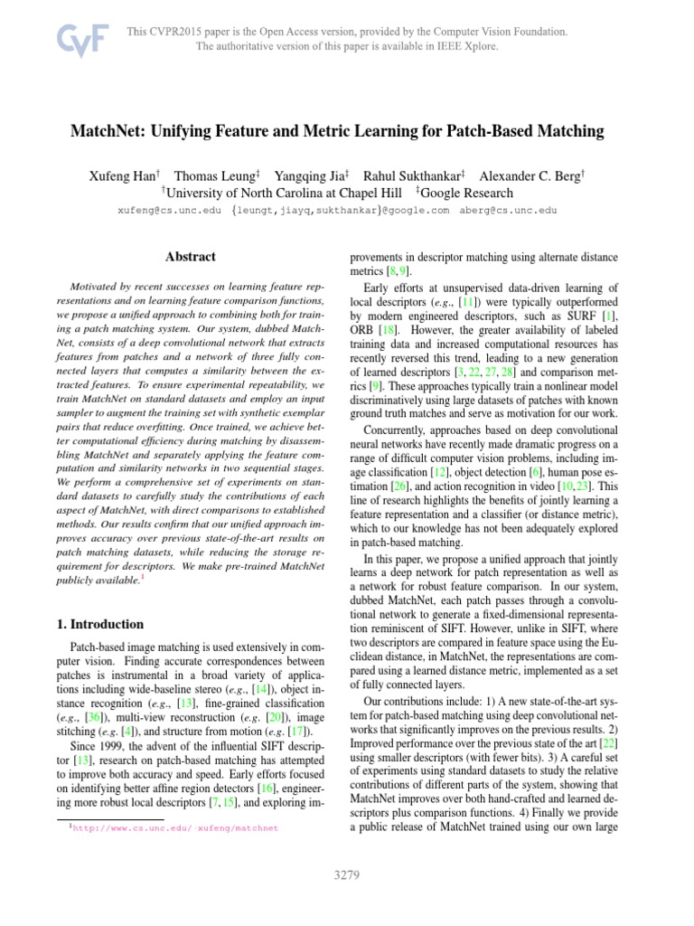 Unifying Feature and Metric Learning for Patch-Based Matching Using ...