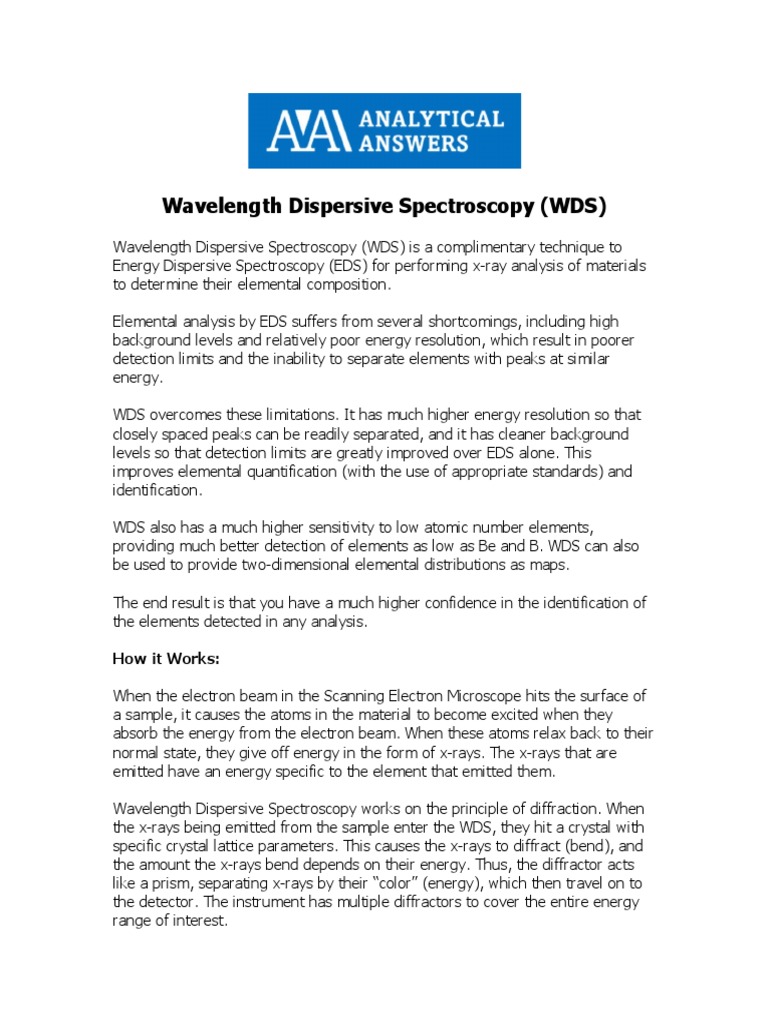 Wavelength Dispersive Spectroscopy (WDS) : How It Works | PDF | Energy ...