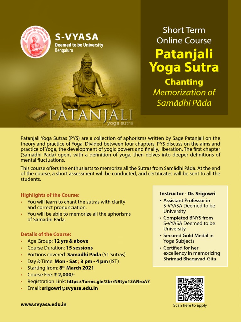 Patanjalai Yoga Sutra Chanting - Samadhi Pada | PDF