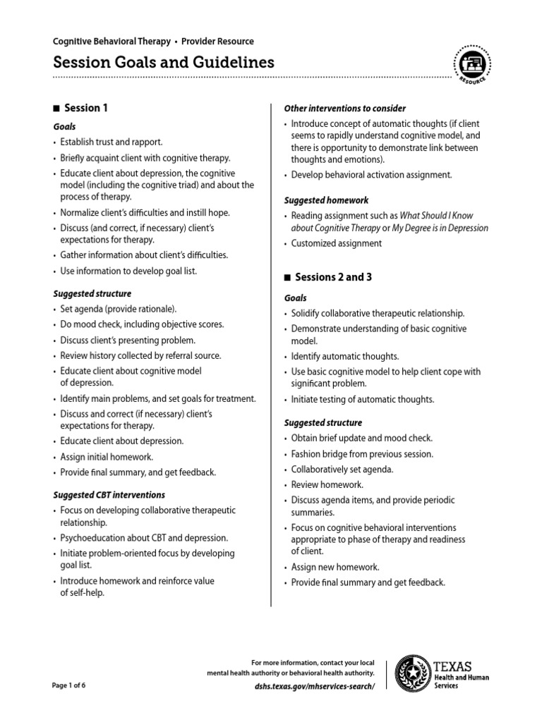 CBT Session Goals Guidelines | Download Free PDF | Cognitive Behavioral ...