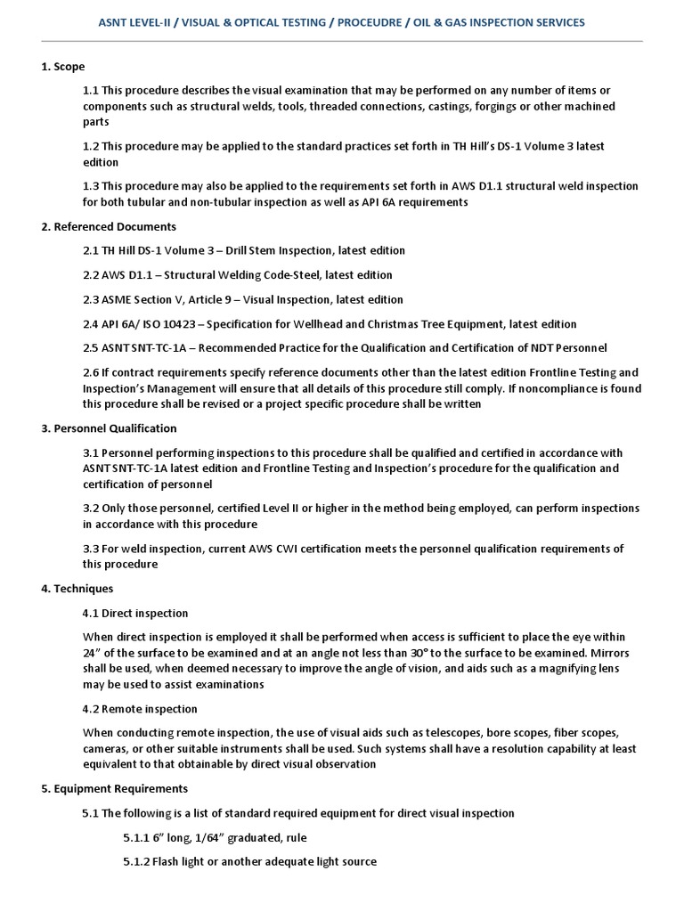VT Procedure | PDF | Flashlight | Welding