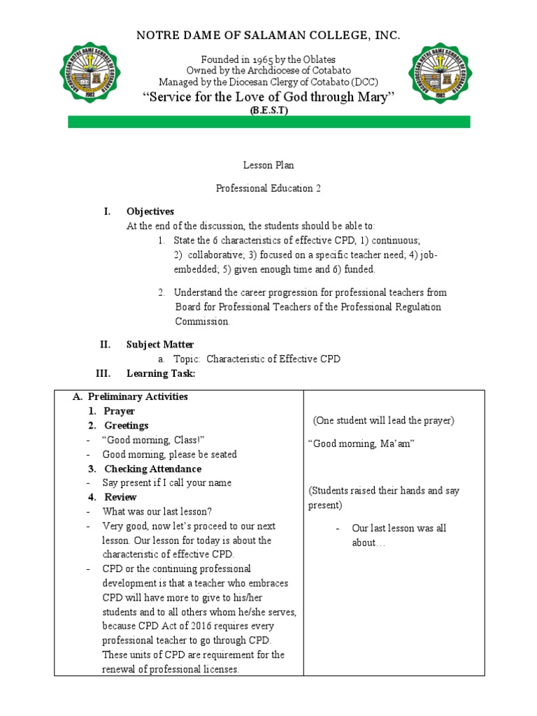 Prof - Ed Lesson Plan | PDF | Lesson Plan | Education Theory