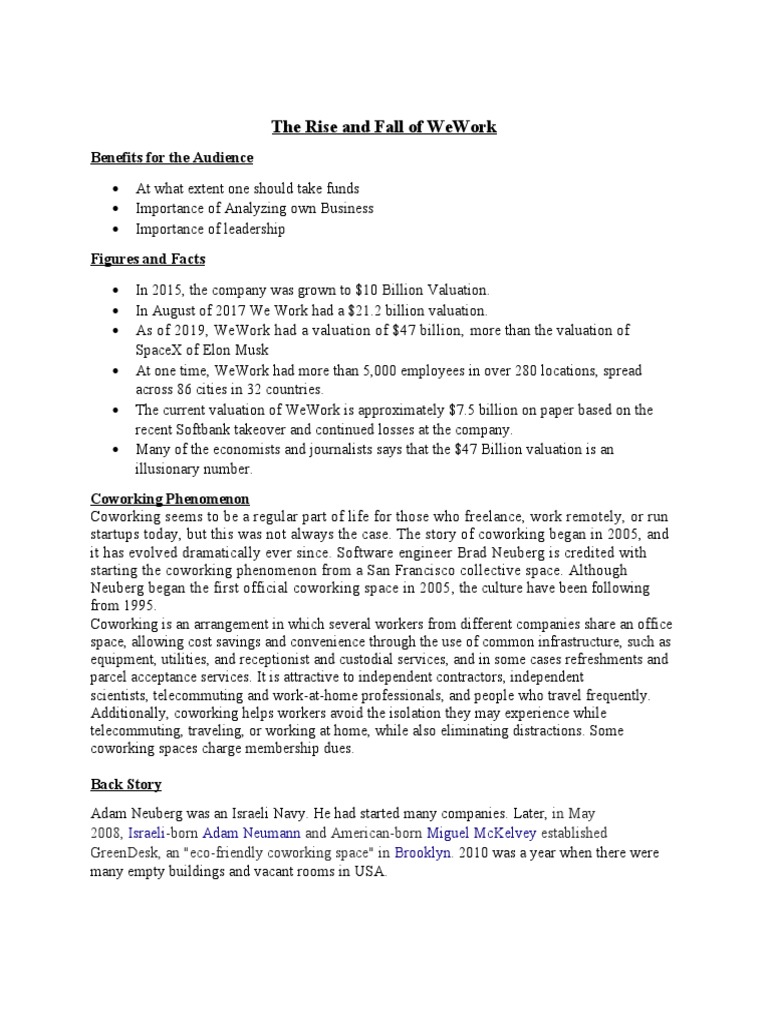 The Rise and Fall of Wework: Benefits For The Audience | PDF | Initial ...