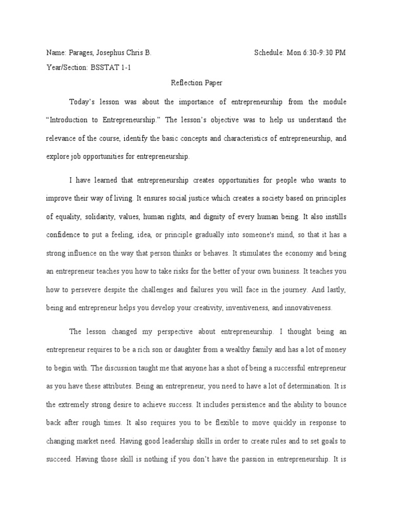 Activity 1 Reflection Paper | PDF | Entrepreneurship | Human Nature