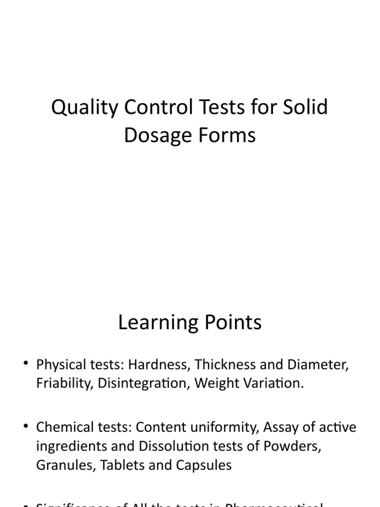 Quality Control Tests For Solid Dosage Forms | PDF | Tablet (Pharmacy ...