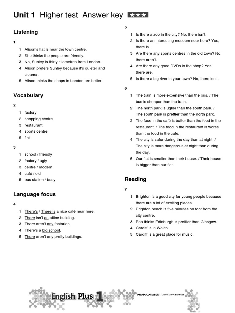 Unit 1 Higher Test Answer Key: Listening | PDF | Restaurant And Catering