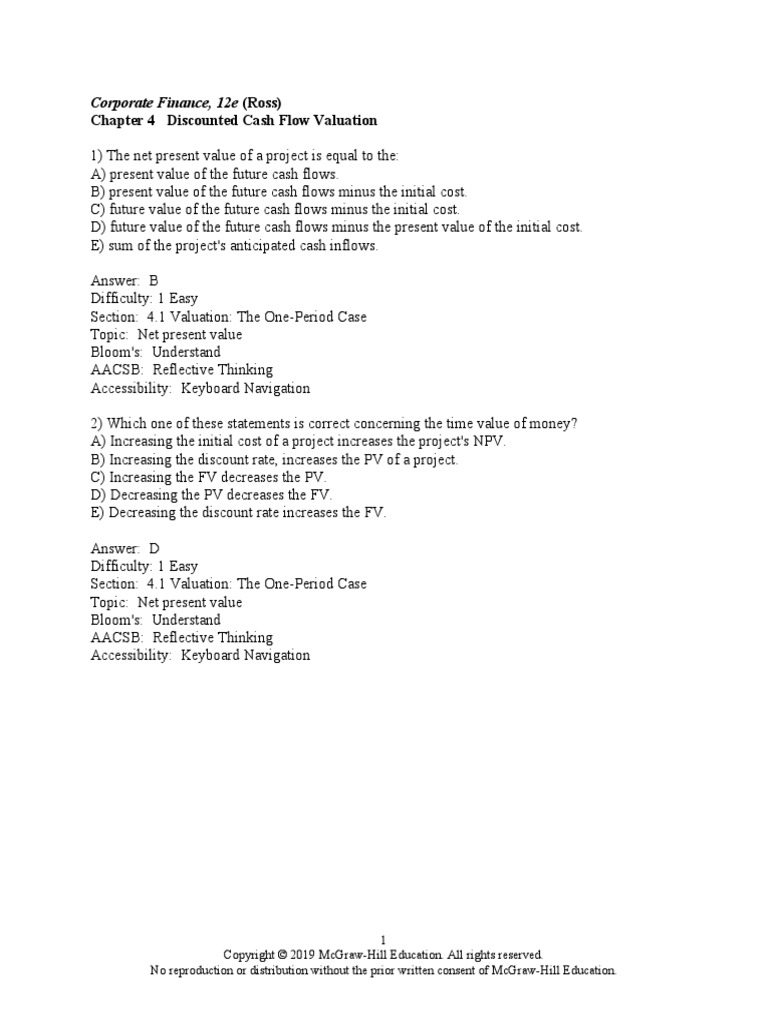 Ross12e Chapter04 TB Answerkey | PDF | Net Present Value | Present Value
