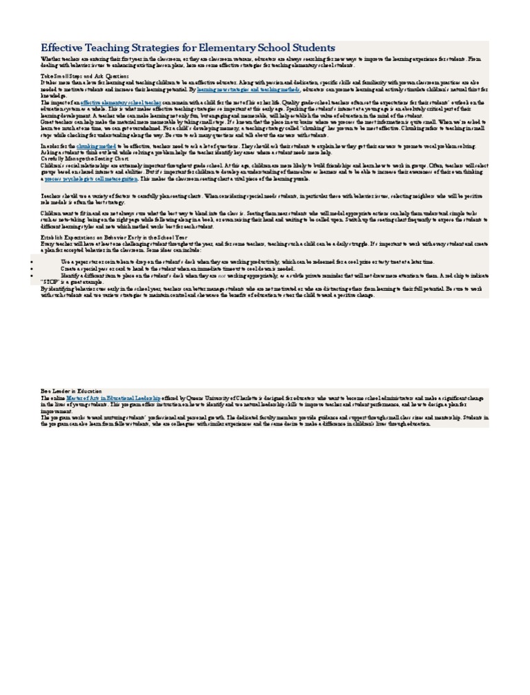Effective Teaching Strategies For Elementary School Students | PDF ...
