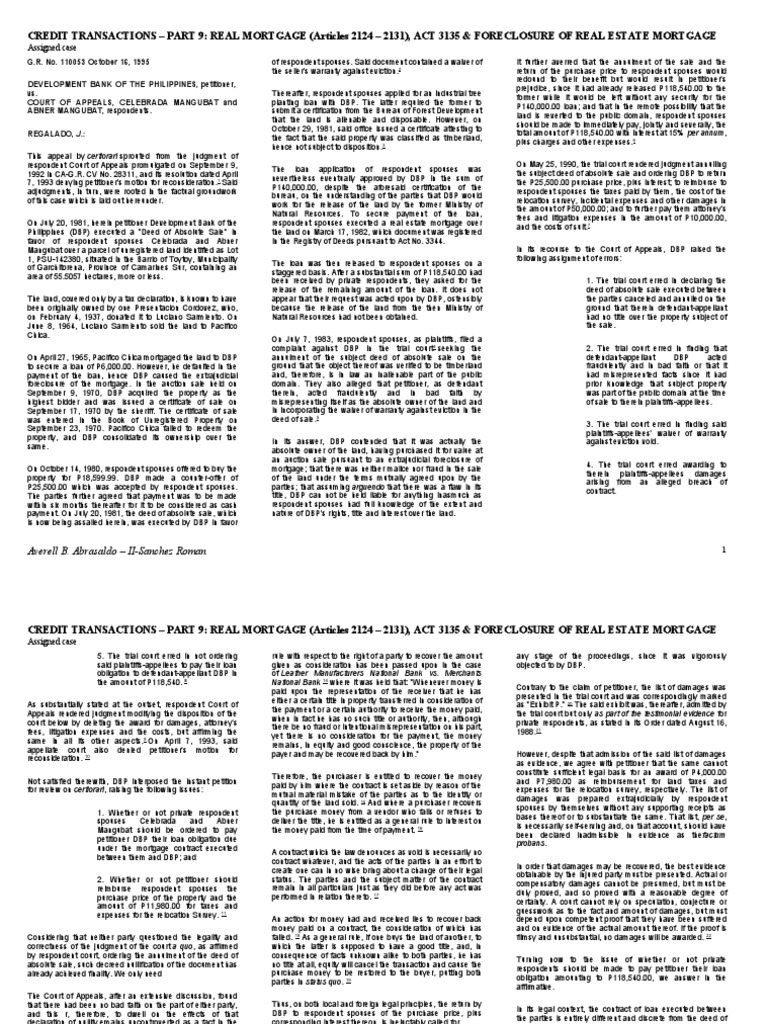 Cred Trans Part 9 | Download Free PDF | Foreclosure | Mortgage Law