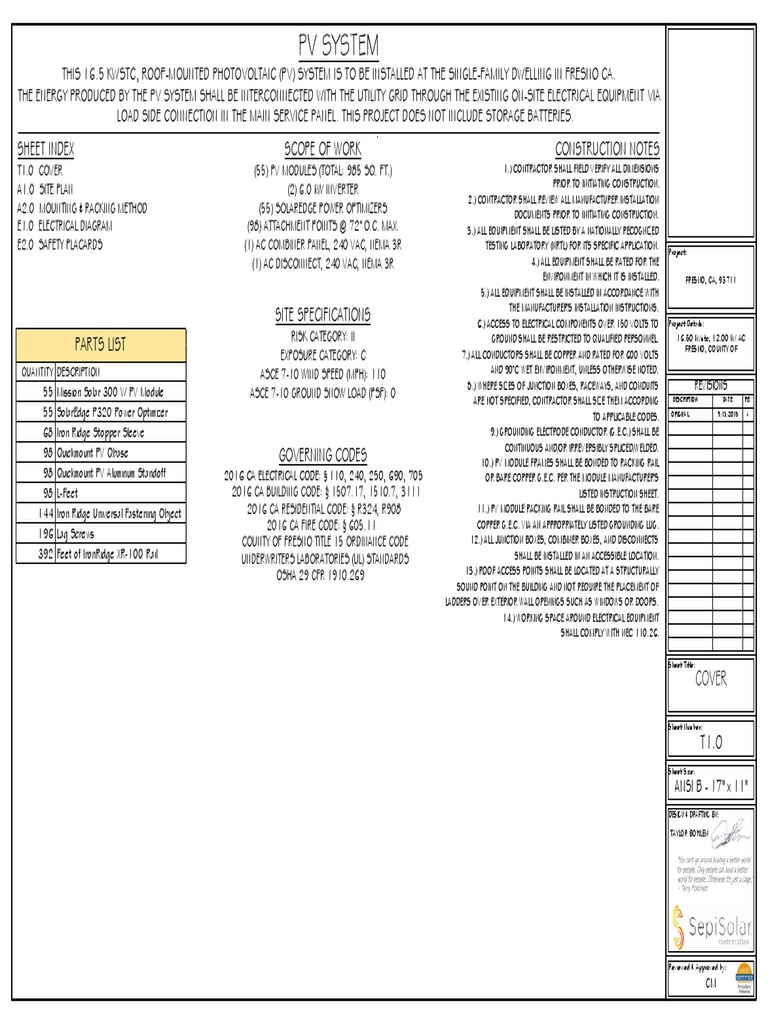 PV System: Sheet Index Scope of Work Construction Notes | PDF ...