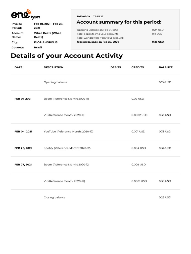 Details of Your Account Activity: Account Summary For This Period | PDF