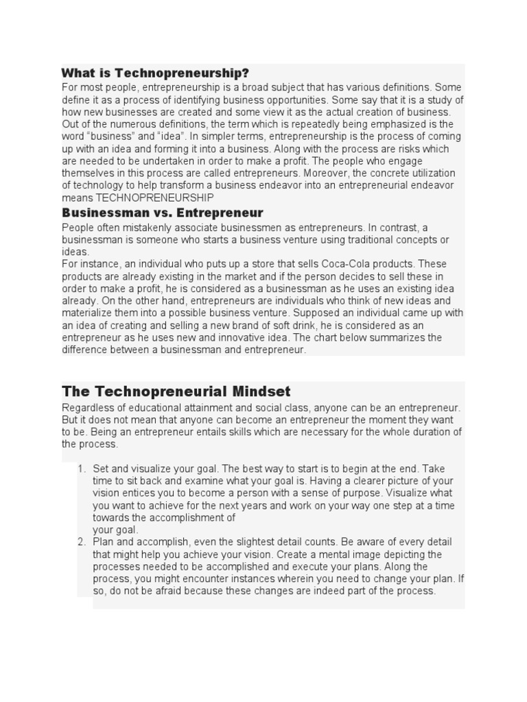 What Is Technopreneurship?: The Technopreneurial Mindset | PDF | Entrepreneurship | Cognition