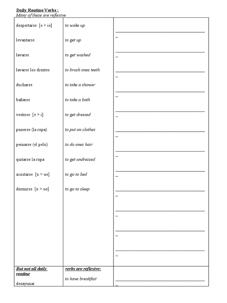 Many of These Are Reflexive To Wake Up: Daily Routine Verbs | Download ...