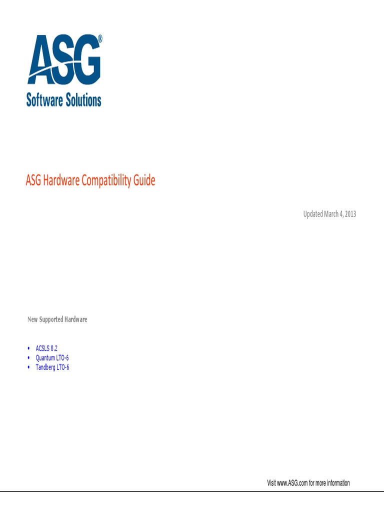 ASG Hardware Compatibility Guide: Updated March 4, 2013 | PDF | Operating System | Unix