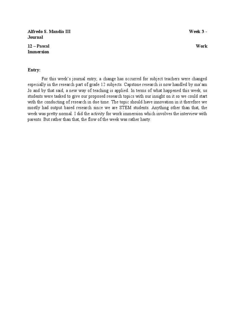 Work Immersion - Journal Week 3 - Mandia | PDF