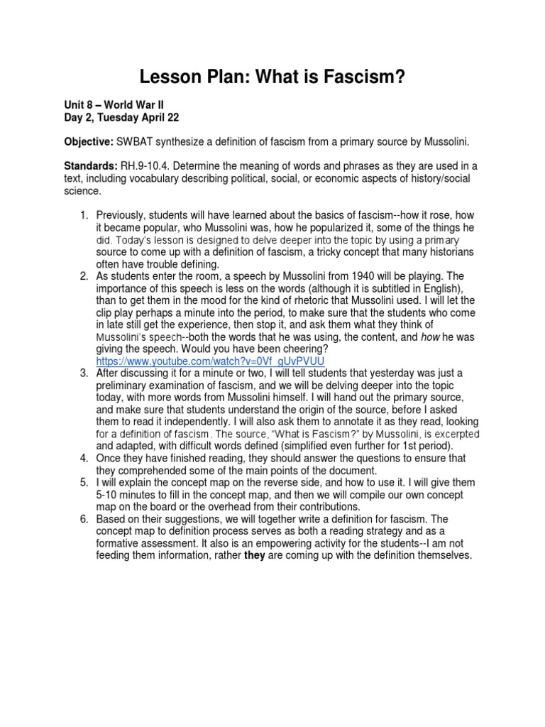 Lesson Plan: What Is Fascism? | PDF | Fascism | Marxism