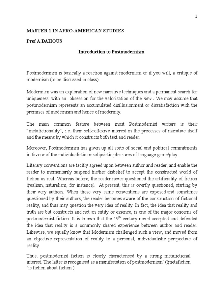 Master 1 in Afro-American Studies Prof A.Bahous Introduction To ...