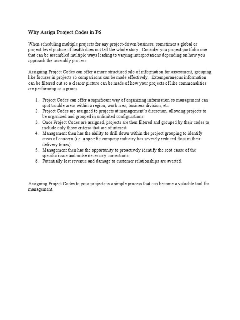 Why Assign Project Codes in P6 | PDF | Project Management | Information ...