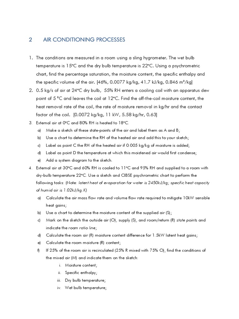 2 - Air Conditioning Processes Questions | PDF | Relative Humidity ...