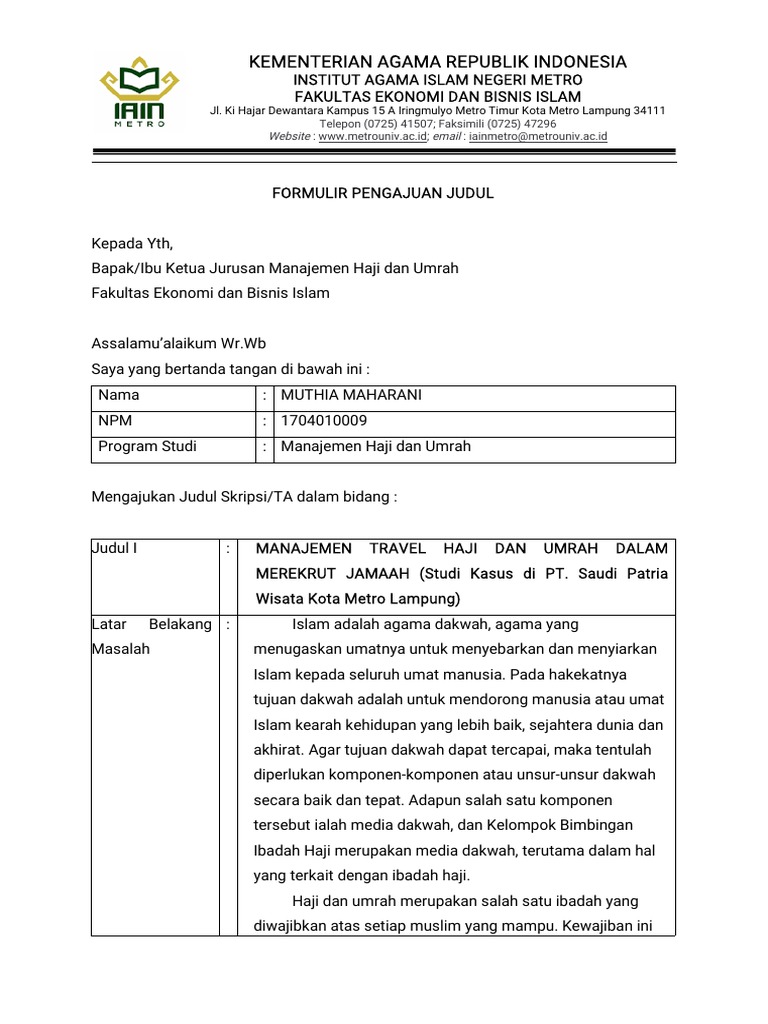 Print Blangko Pengajuan Judul Proposal | PDF