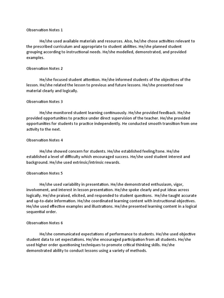 Observation Notes | PDF