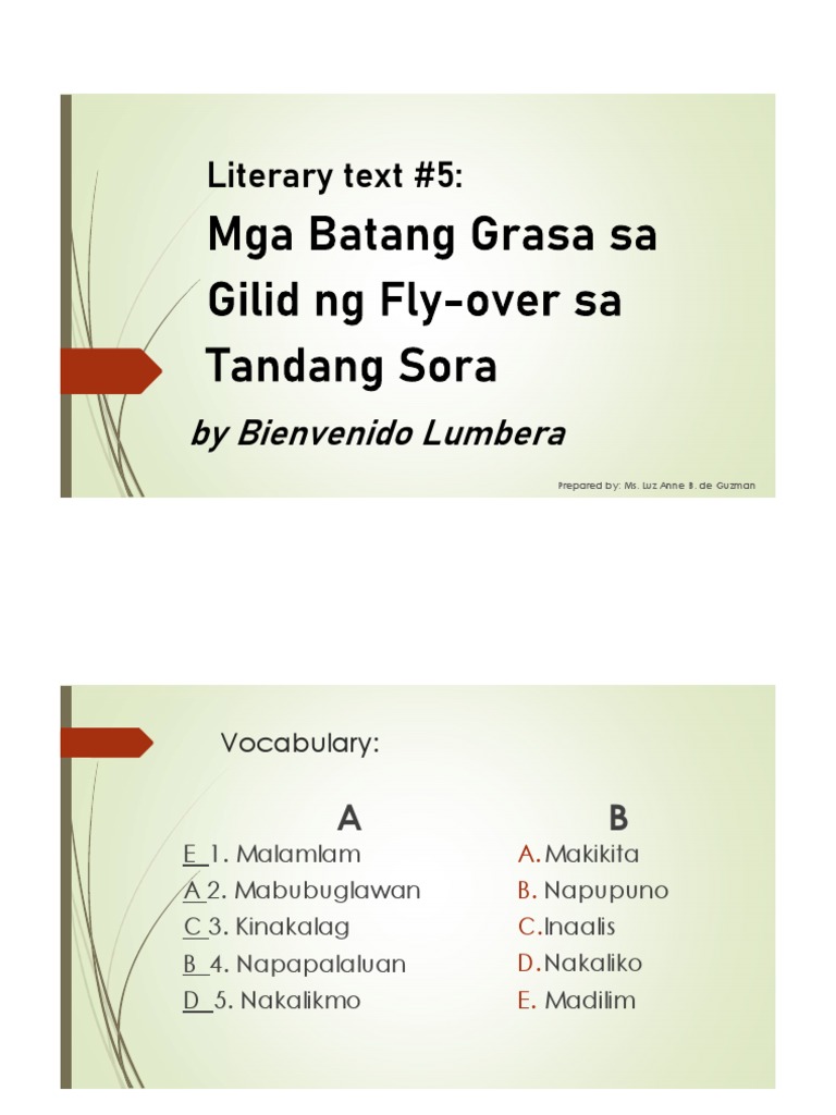 Literary Text #5-Mga Batang Grasa Sa Gilid NG Fly Over Sa Tandang Sora ...