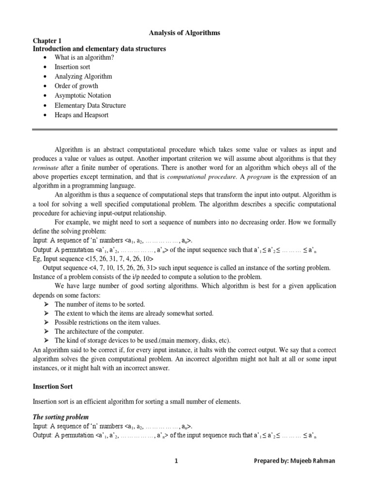 Introduction and Elementary Data Structures: Analysis of Algorithms ...