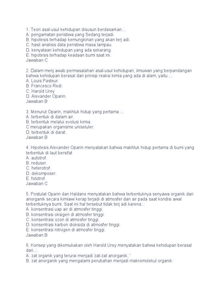 Soal-Ksn-Asal Usul Kehidupan | PDF