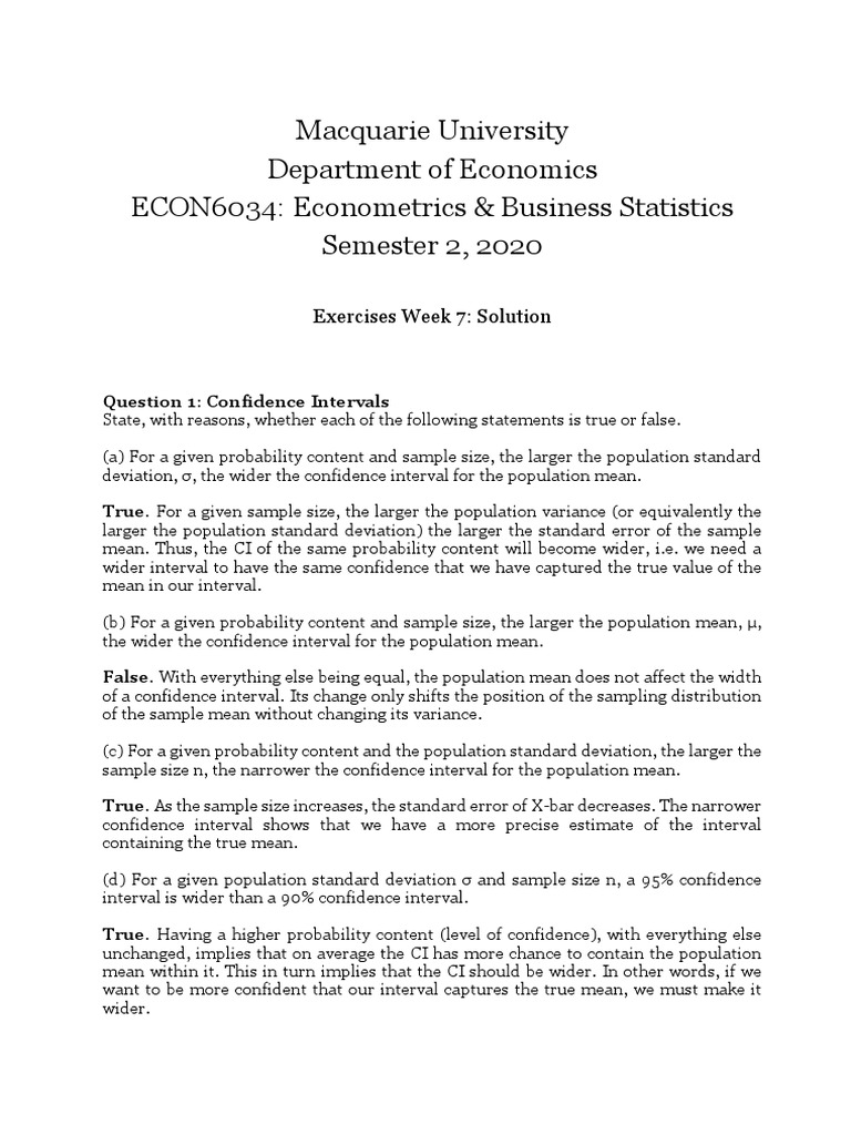 Econometrics & Business Statistics | PDF | Confidence Interval | Sample ...
