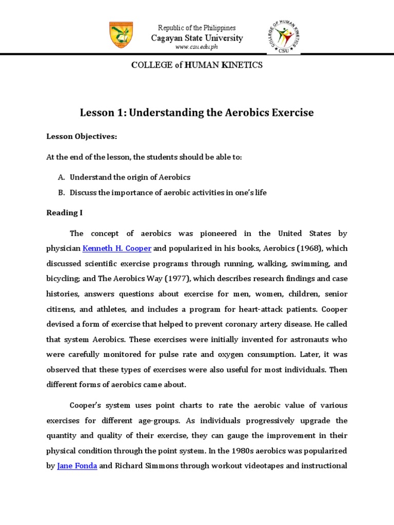 Lesson 1: Understanding The Aerobics Exercise: College of Human ...