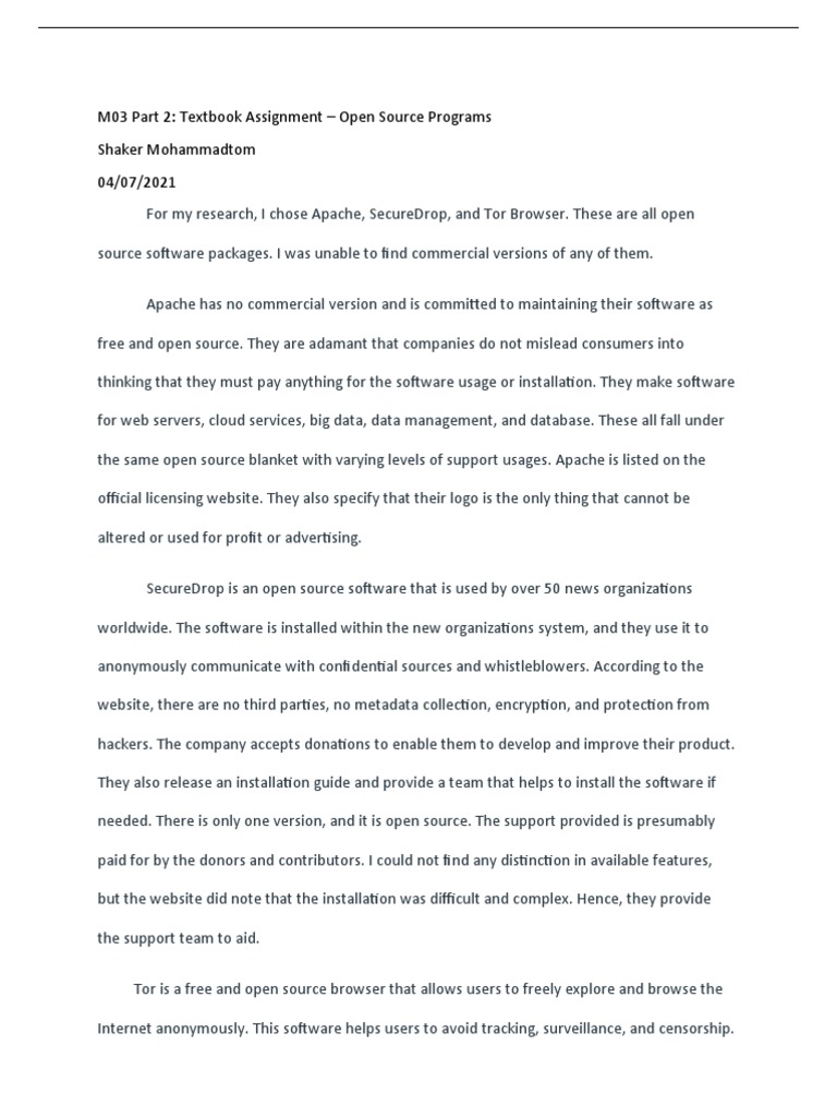 M03 Part 2: Textbook Assignment - Open Source Programs Shaker ...
