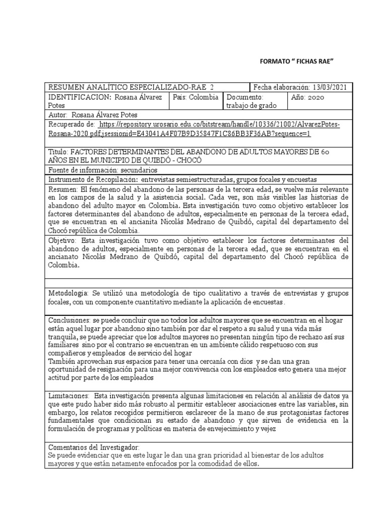 Actividad 2 - Fichas RAE | PDF | Vejez | Ciencias del comportamiento