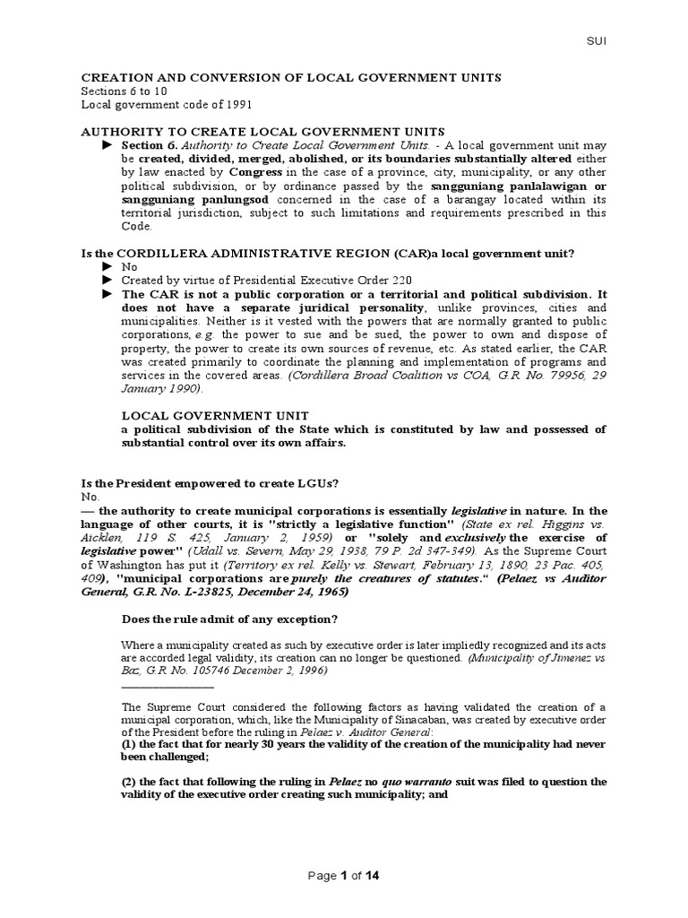 Creation and Conversion of Local Government Units | PDF | Social ...