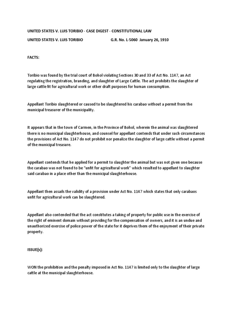 United States V. Luis Toribio - Case Digest - Constitutional Law United ...