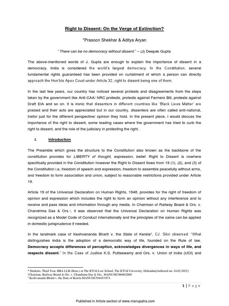 Curbing Dissent in Indian Democracy | PDF | Freedom Of Speech | Dissent