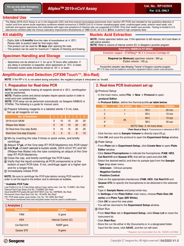 IFU - FDA - COVID19 - Seegene Allplex | PDF | Reverse Transcription ...