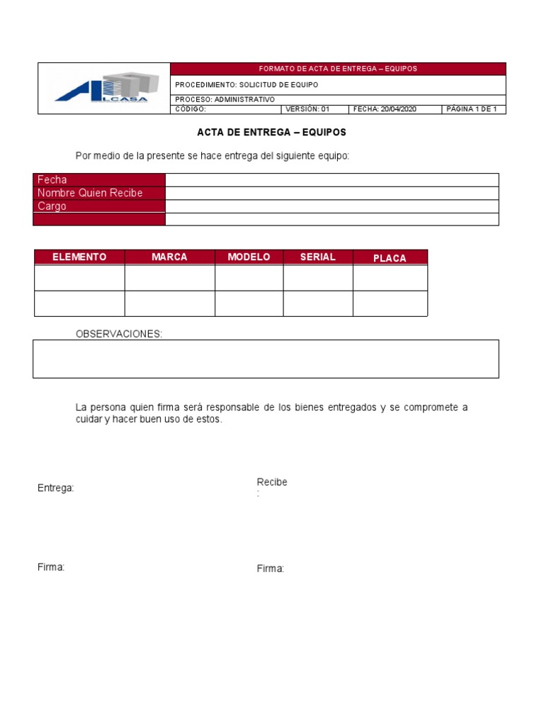Formato para Entrega de Equipo | PDF