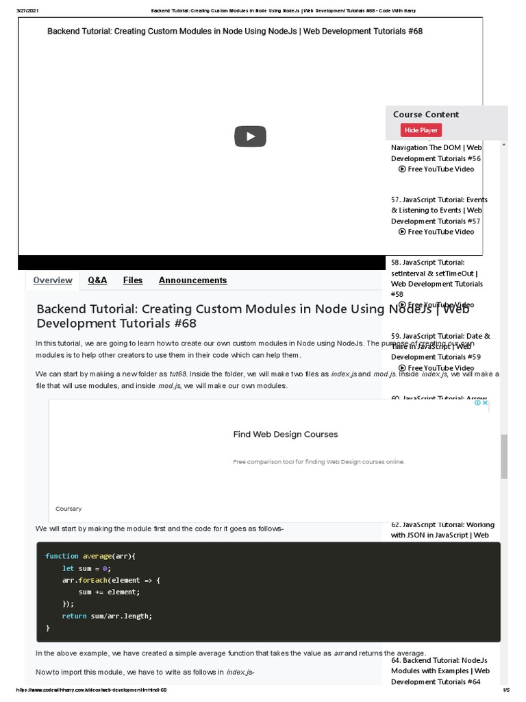 68 Backend Tutorial Creating Custom Modules In Node Using Nodejs Web Development Tutorials 6906
